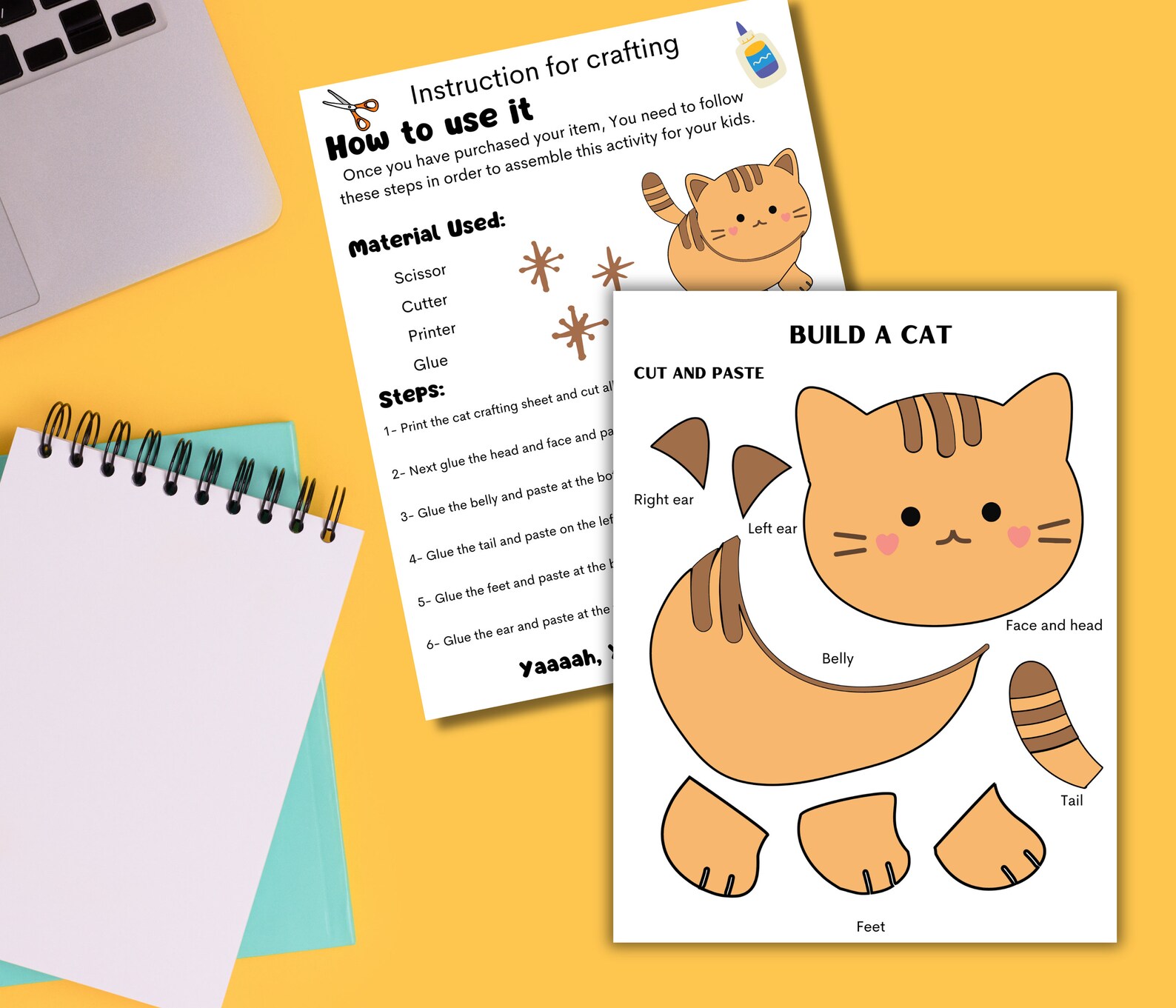 Cat Cut and Paste Activity for Kids, Printable Cut Glue Paste Worksheet ...