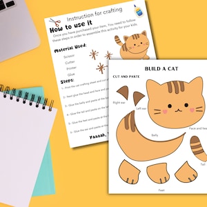 Cat Cut and Paste Activity for Kids, Printable Cut Glue Paste Worksheet ...
