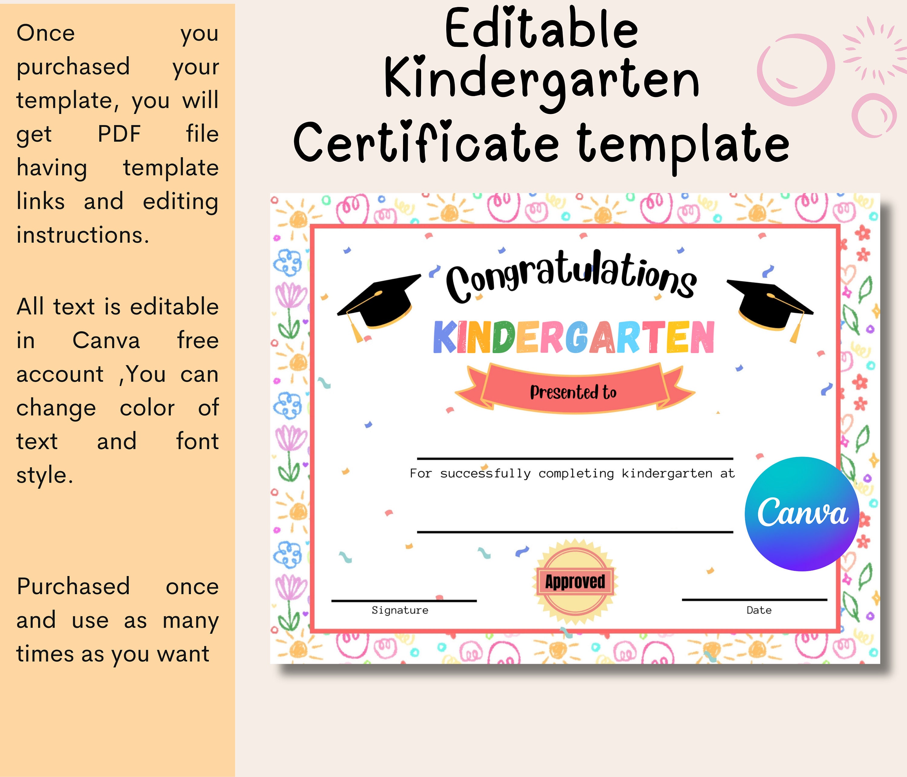 Editable Kindergarten Graduation Certificate, Printable Kindergarten ...