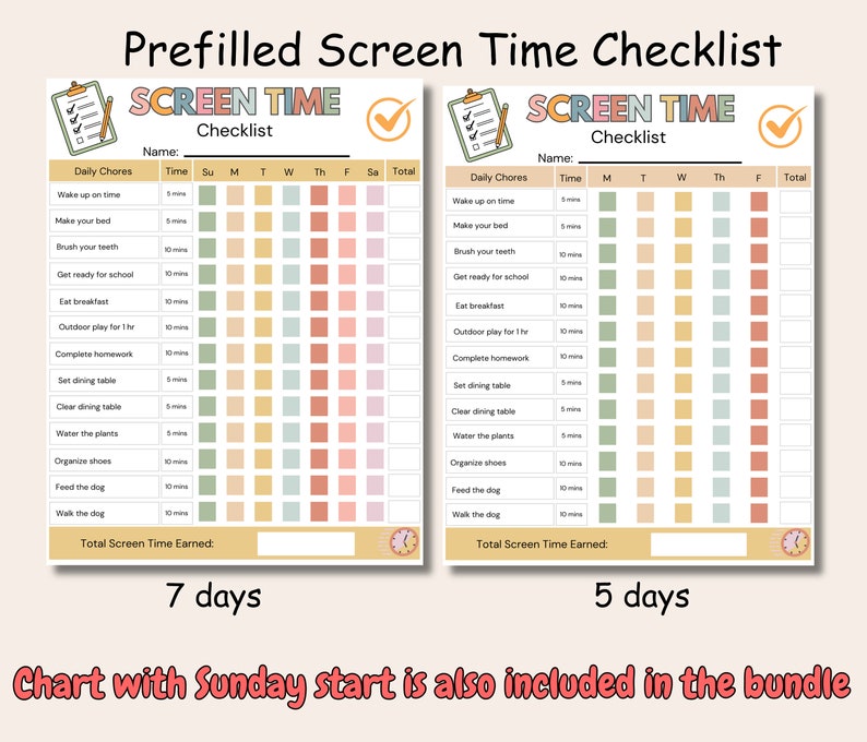 Screen Time Checklist for Kids, Screen Time Tokens, Screen Time ...