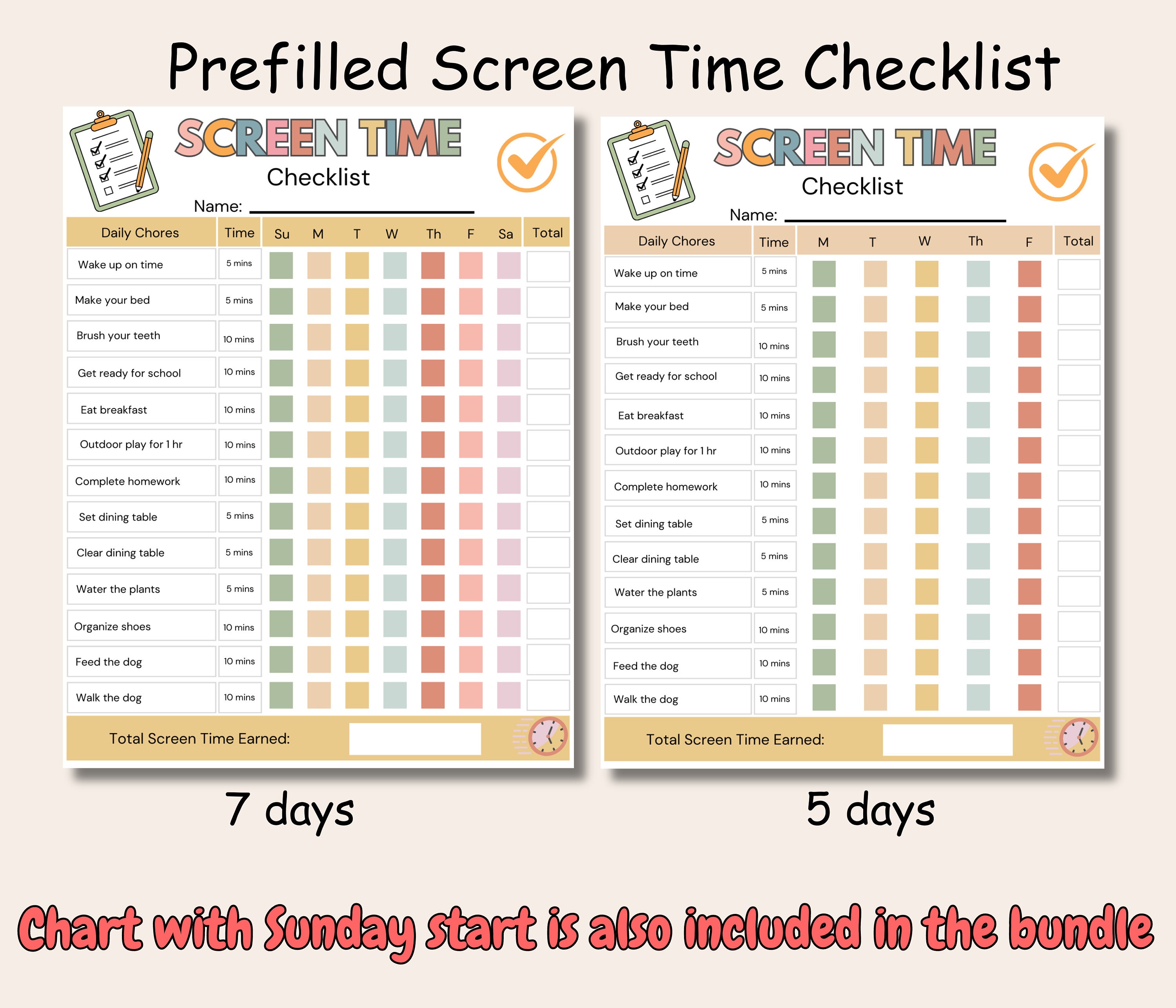 Screen Time Checklist for Kids, Screen Time Tokens, Screen Time ...