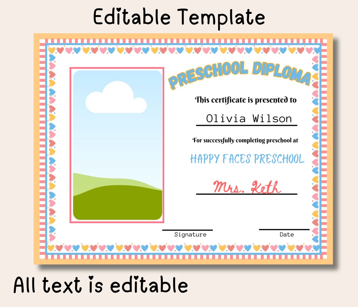 Editable Preschool Graduation Certificate, Printable Preschool ...
