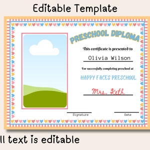 Editable Preschool Graduation Certificate, Printable Preschool ...