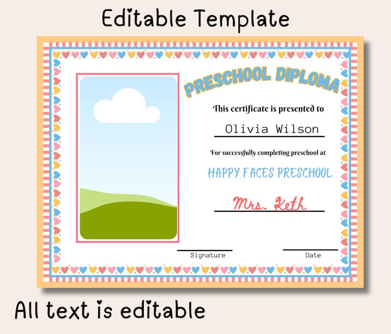 Editable Preschool Graduation Certificate, Printable Preschool ...