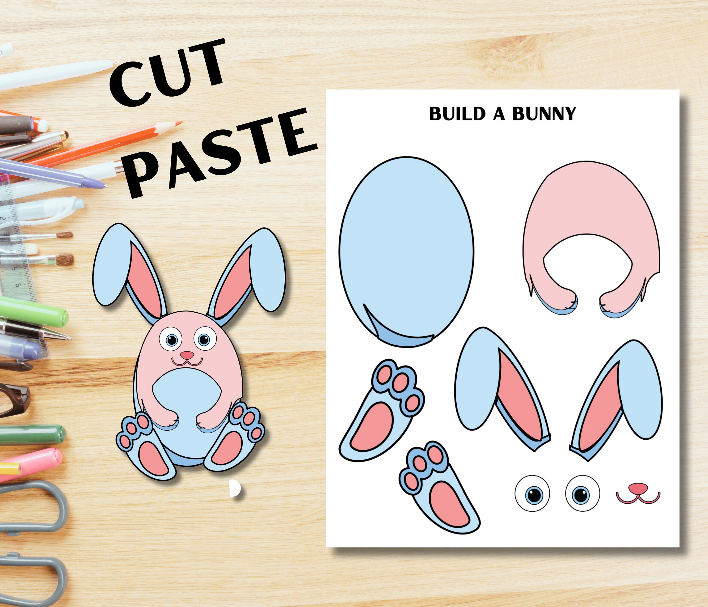Bunny Cut and Paste Activity for Kids, Easter Printable, Easter ...