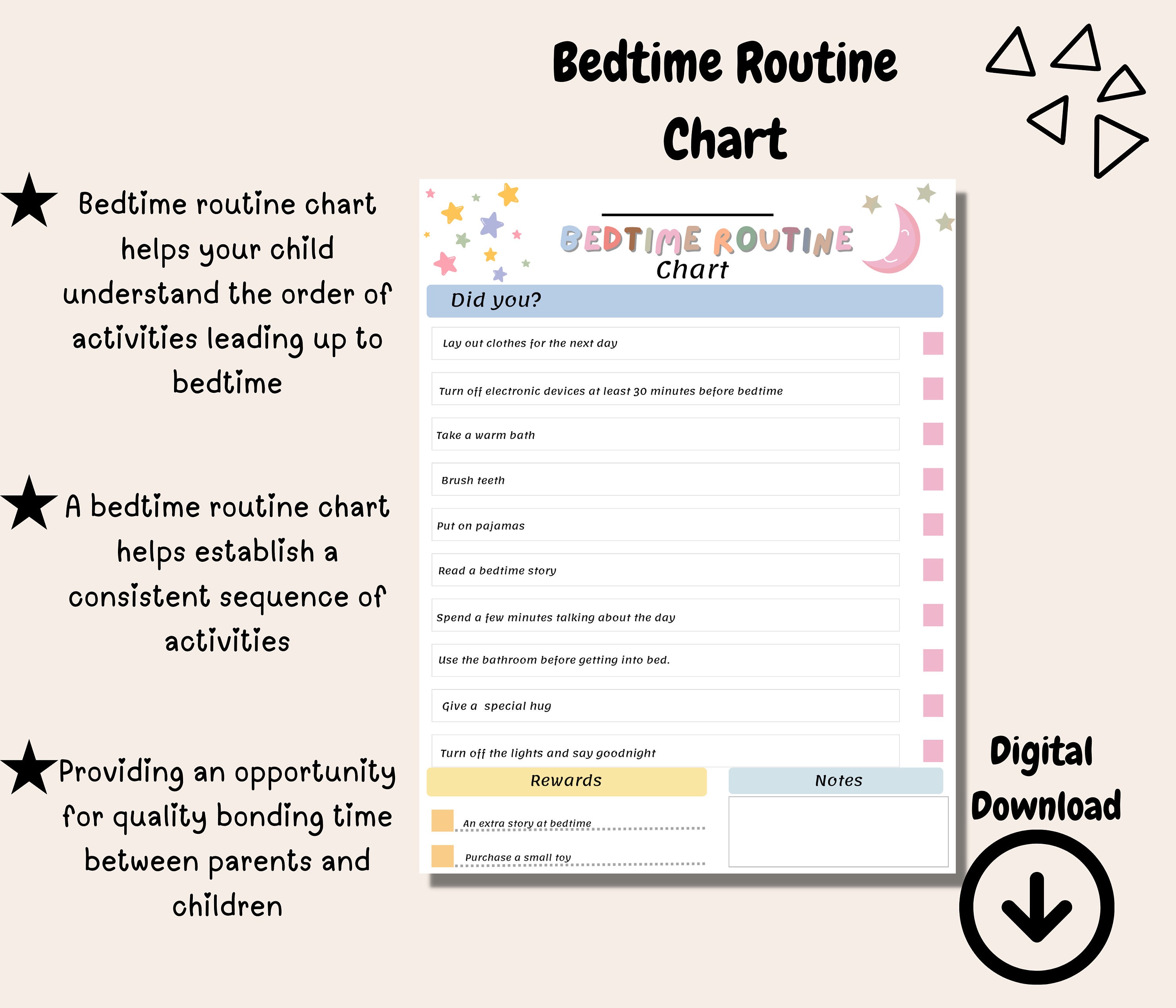 Bedtime Routine Checklist for Kids, Nighttime Routine Chart, Chore ...