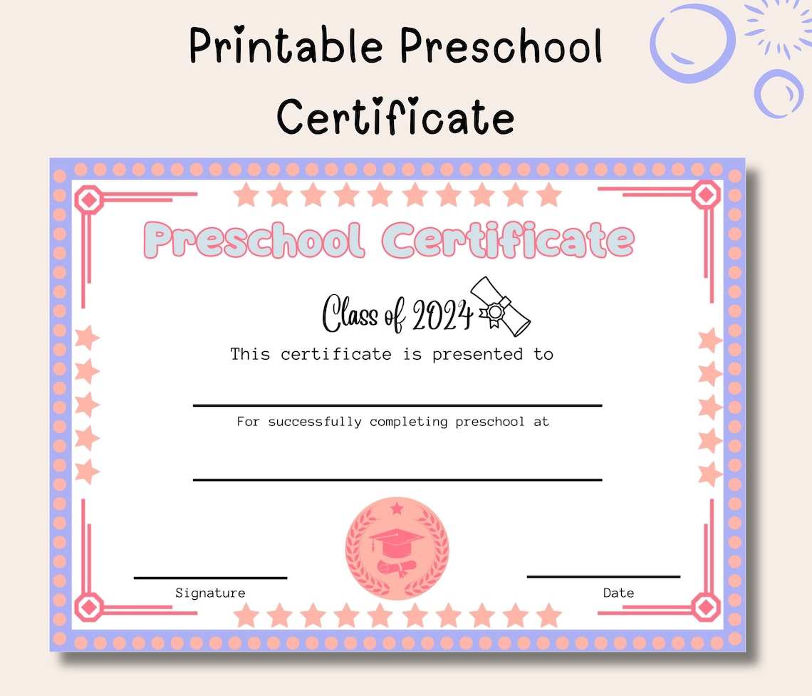 Editable Preschool Graduation Certificate, Printable Graduation Diploma ...