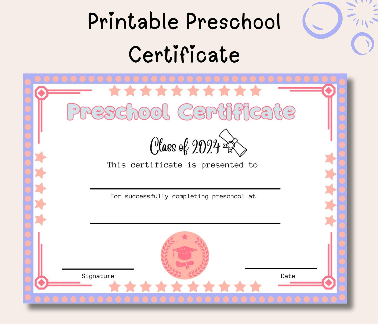 Editable Preschool Graduation Certificate, Printable Graduation Diploma ...