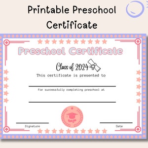Editable Preschool Graduation Certificate, Printable Graduation Diploma ...