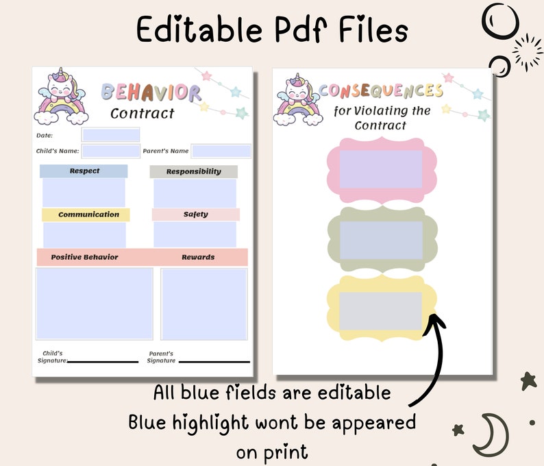 Behavior Contract for Kids, Behavior and Consequences Chart, Behavior ...