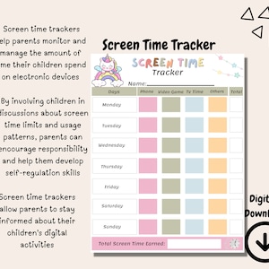 Screen Time Tracker for Kids, Printable Weekly Screen Time Tracker ...