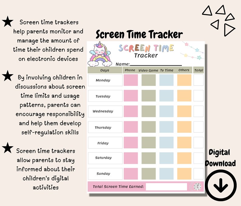 Screen Time Tracker for Kids, Printable Weekly Screen Time Tracker ...