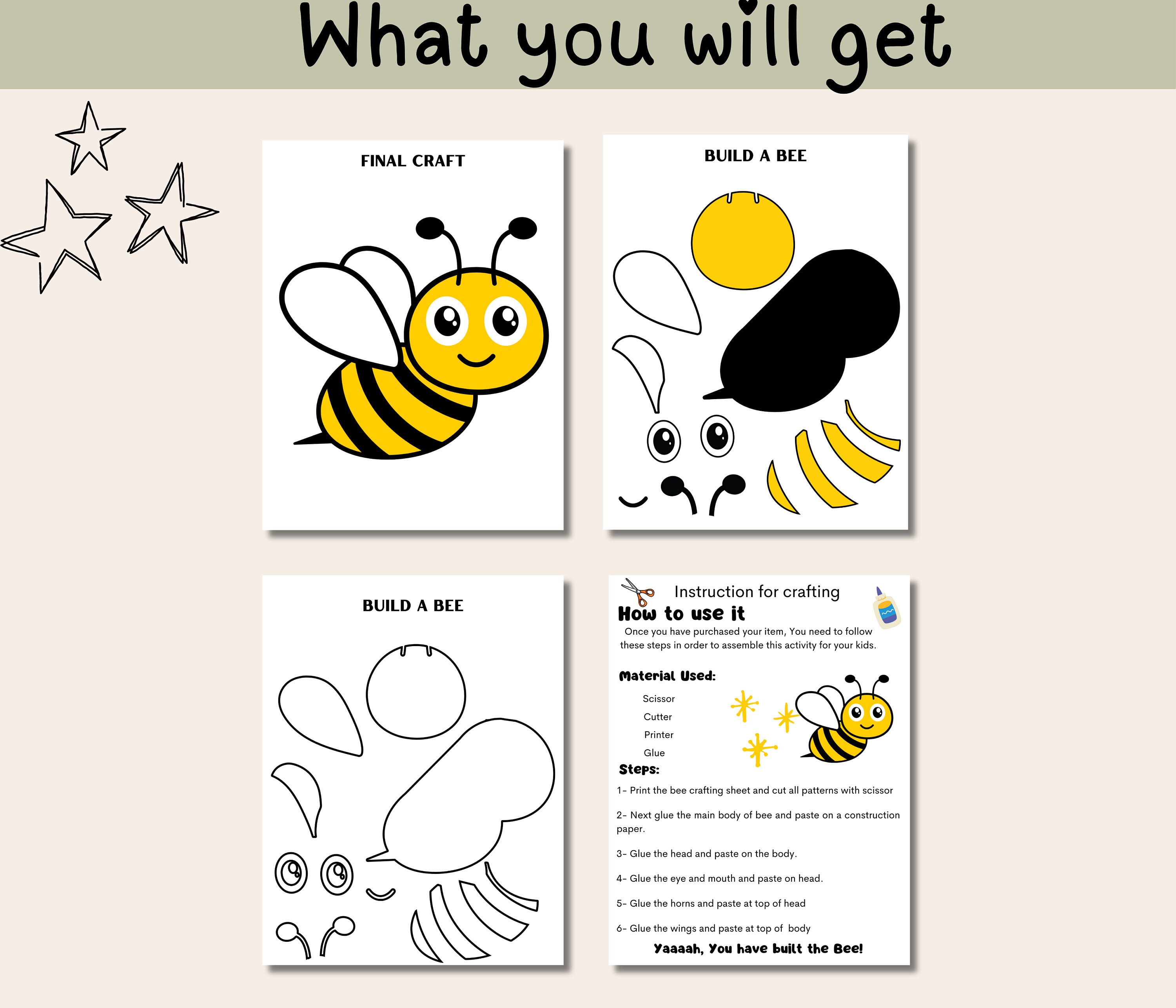 Bee Cut and Paste Worksheet for Kids, Cutting Practice Preschool ...