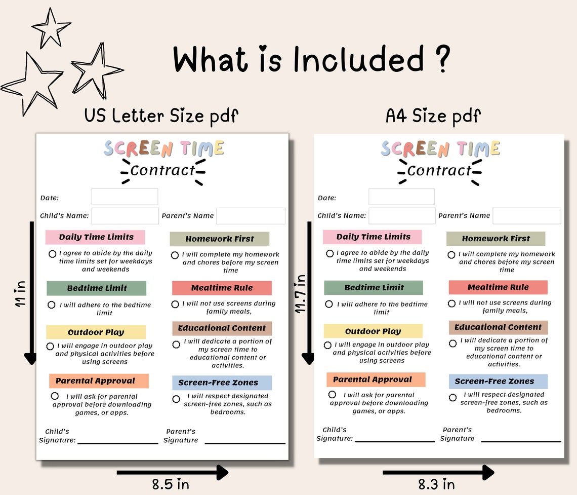 Screen Time Contract for Kids, Printable Screen Time Rules, Editable ...