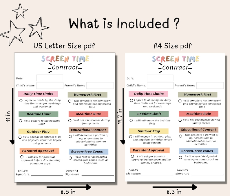 Screen Time Contract for Kids, Printable Screen Time Rules, Editable ...