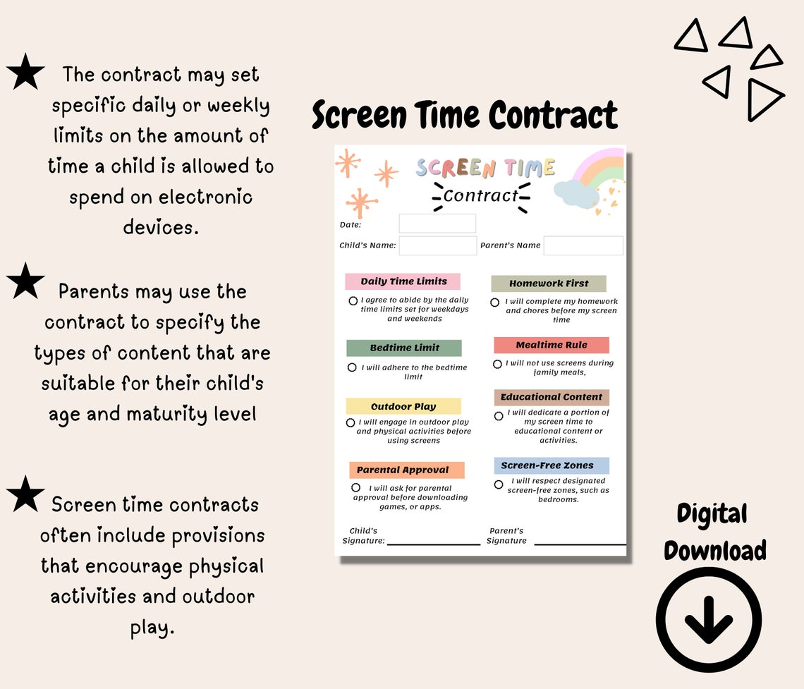 Screen Time Contract and Violation Consequences, Printable Screen Time ...