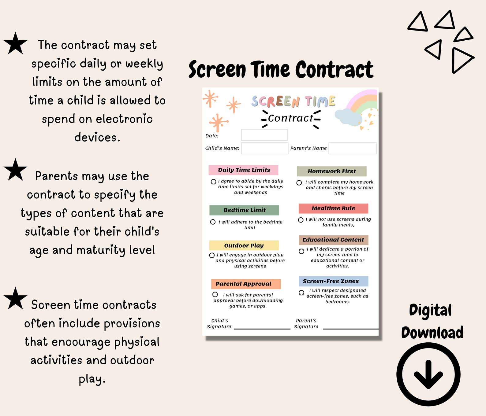 Screen Time Contract and Violation Consequences, Printable Screen Time ...