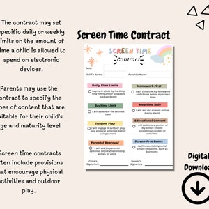 Screen Time Contract and Violation Consequences, Printable Screen Time ...