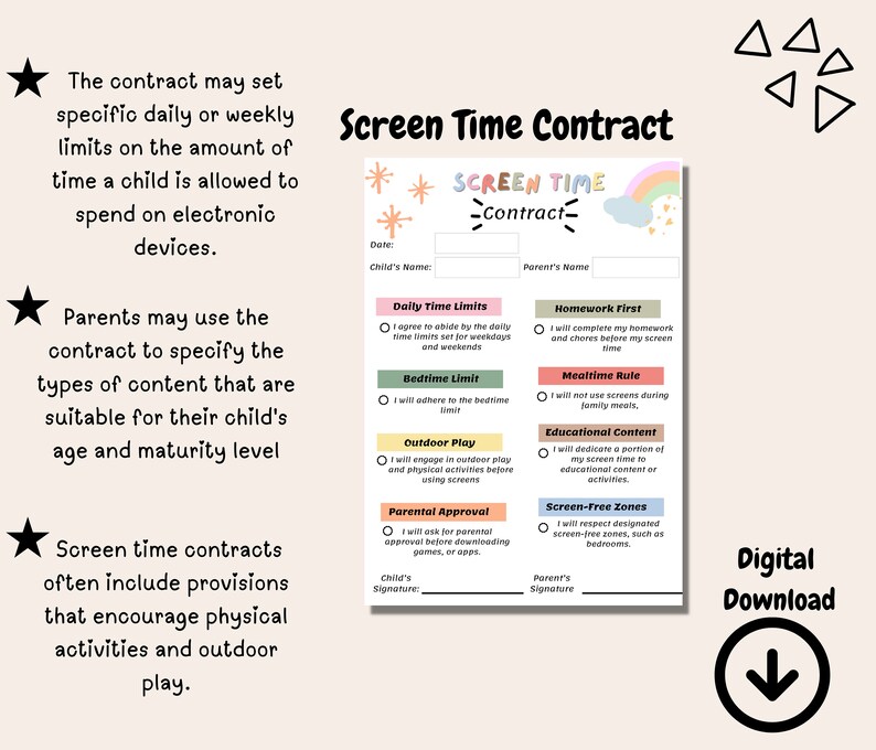 Screen Time Contract and Violation Consequences, Printable Screen Time ...