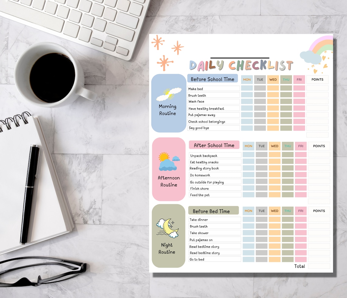 Daily Routine Checklist for Kids Kids Morning Routine Checklist, Daily ...