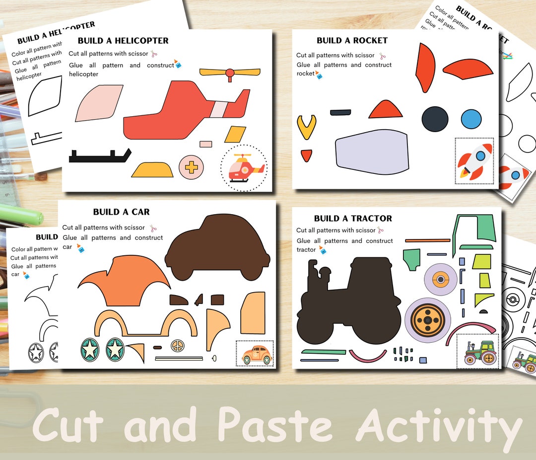 Cut and Glue, Preschool Cutting Practice, Scissor Skills Exercises ...