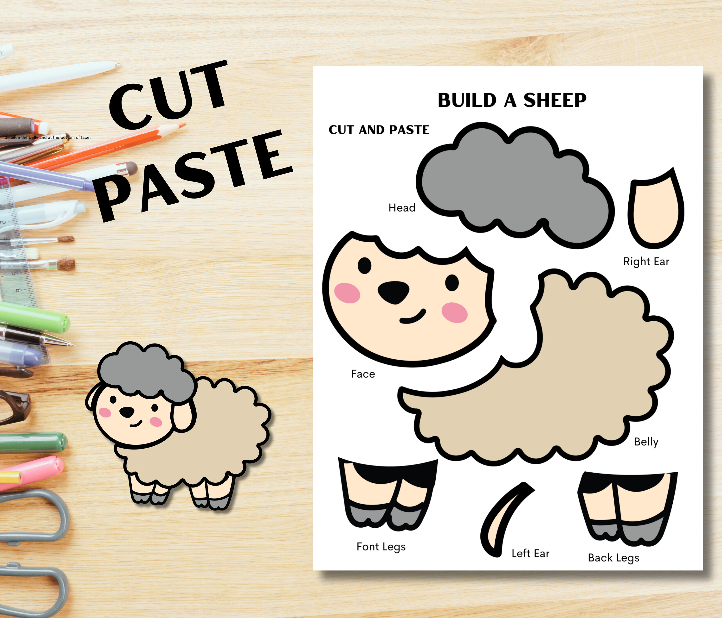 Cut and Paste Sheep Activity, Printable Preschool Cutting Practice ...