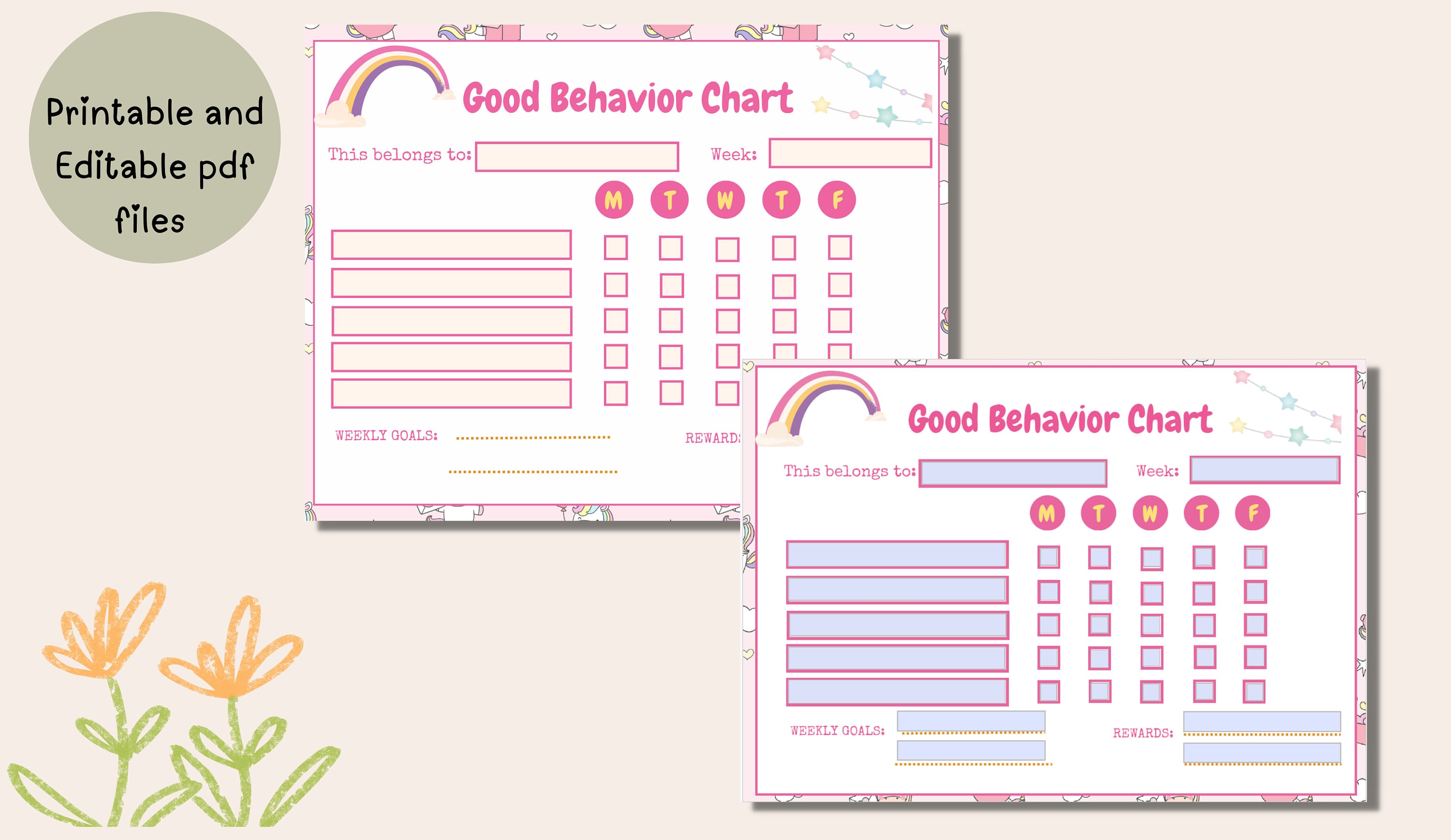 Behavior Chart for Kids, Editable Behavior Chart for Kids, Printable ...