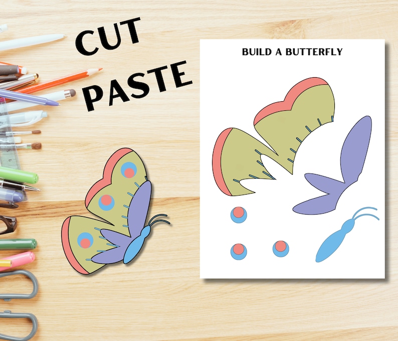 Cut and Paste Printable Butterfly Craft, Preschool Cut and Paste ...