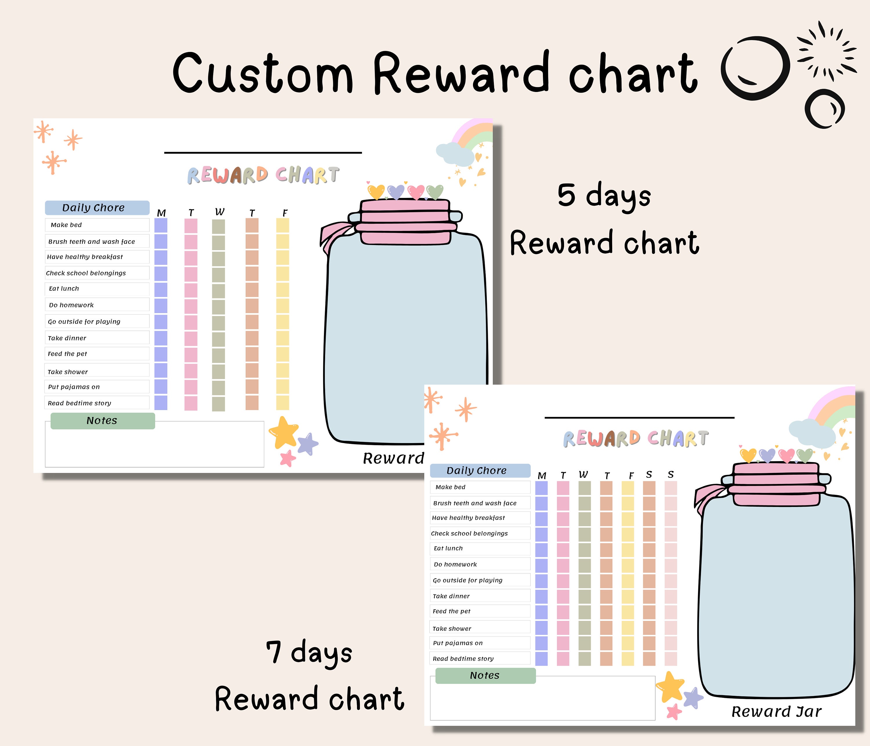 Reward Chart for Kids, Printable Classroom Reward Tokens, Reward Jar ...