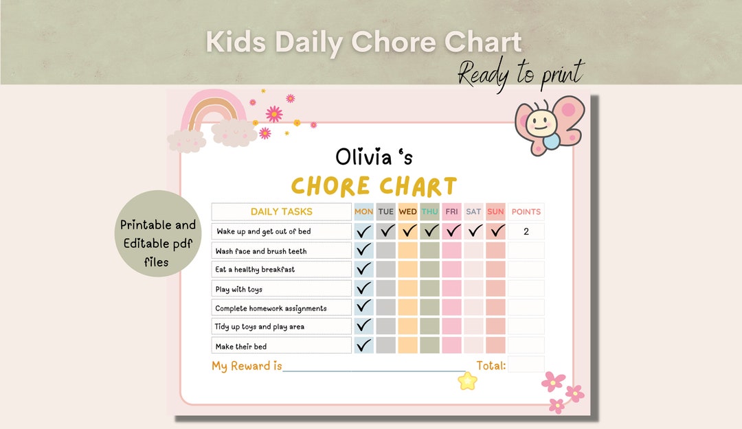 Kids Responsibility Chart Printable Editable Chore Chart for - Etsy