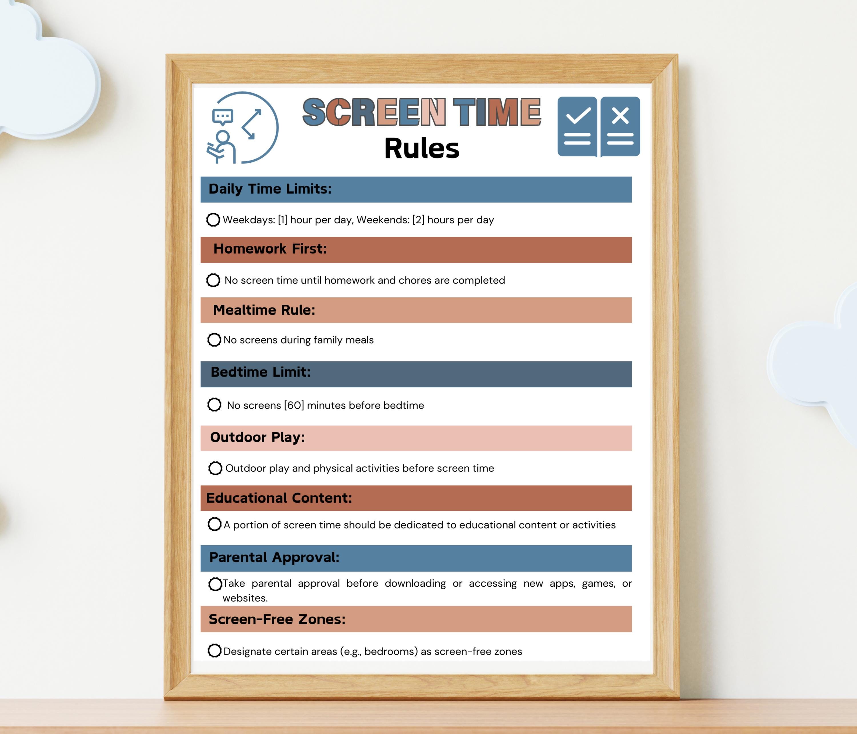 Screen Time Contract and Rules Chart Kids, Consequence Chart for ...