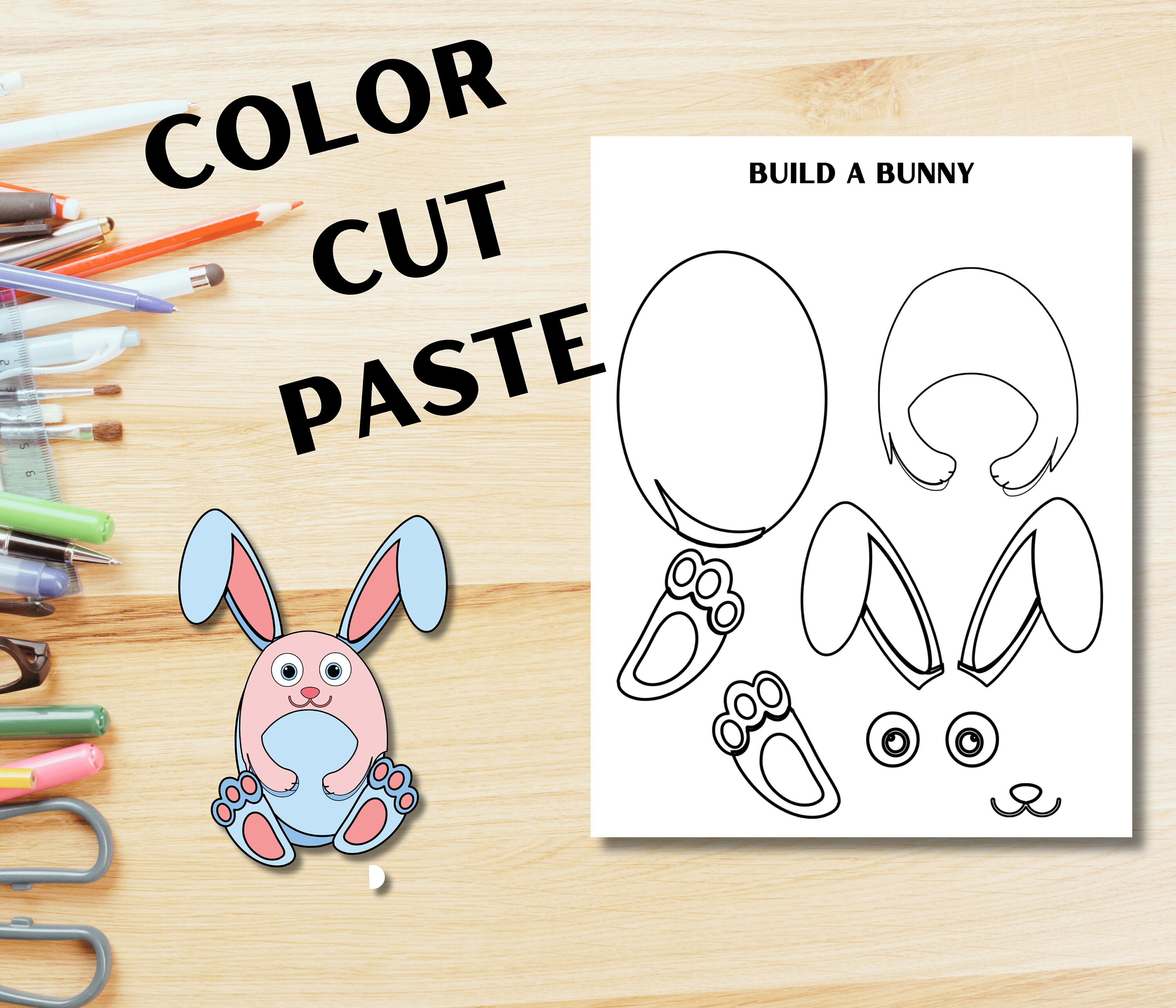 Bunny Cut and Paste Activity for Kids, Easter Printable, Easter ...