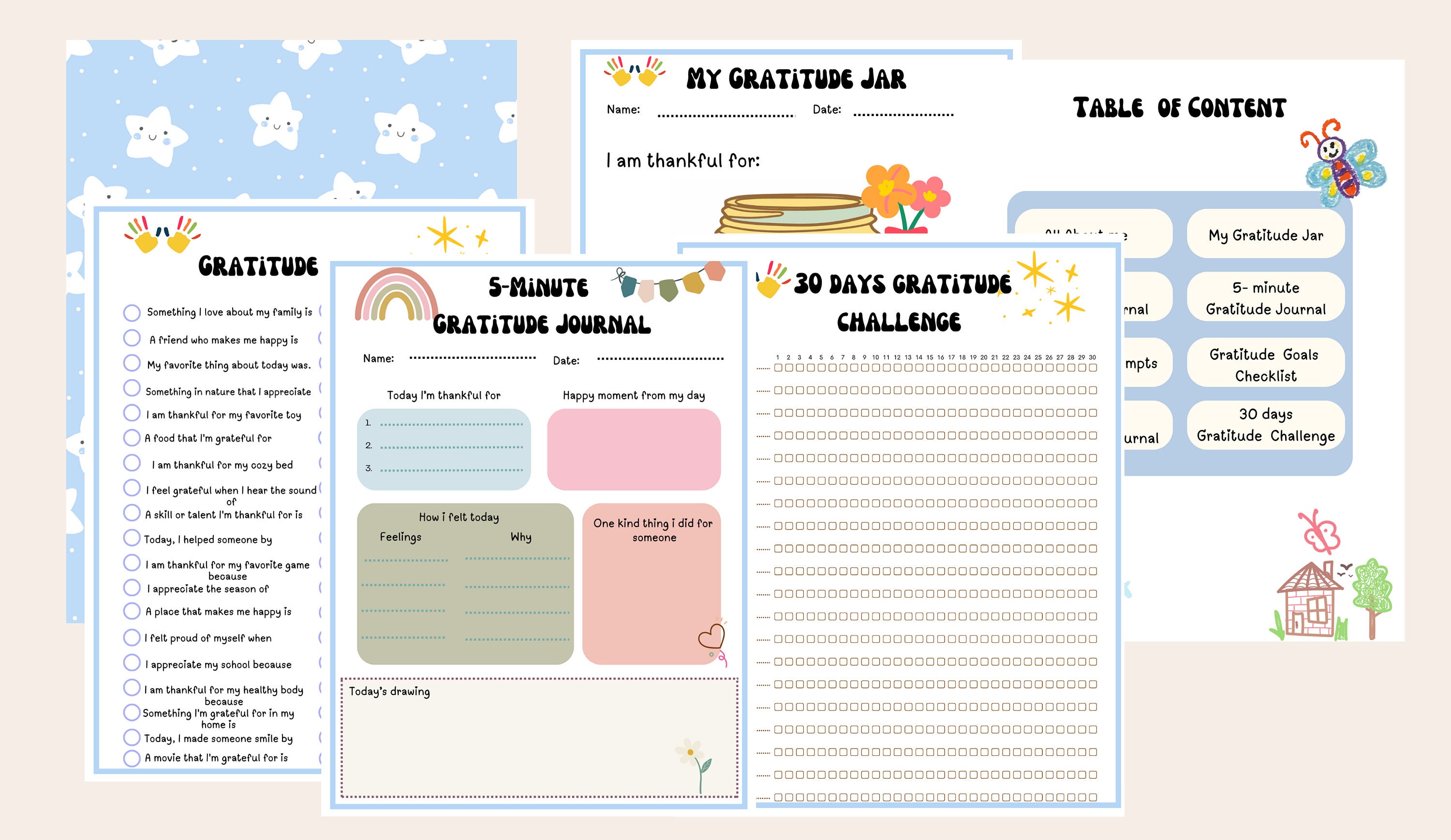 Kids Gratitude Journal Printable, 5-minute Gratitude Journal ...