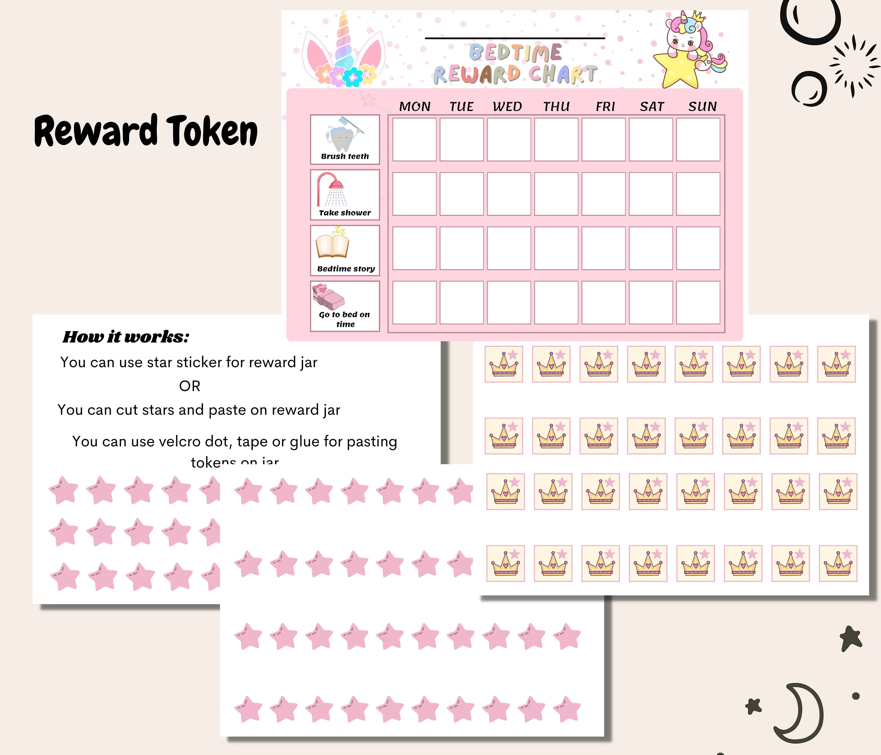 Bedtime Reward Chart for Kids, Bedtime Routine Chart for Toddler ...