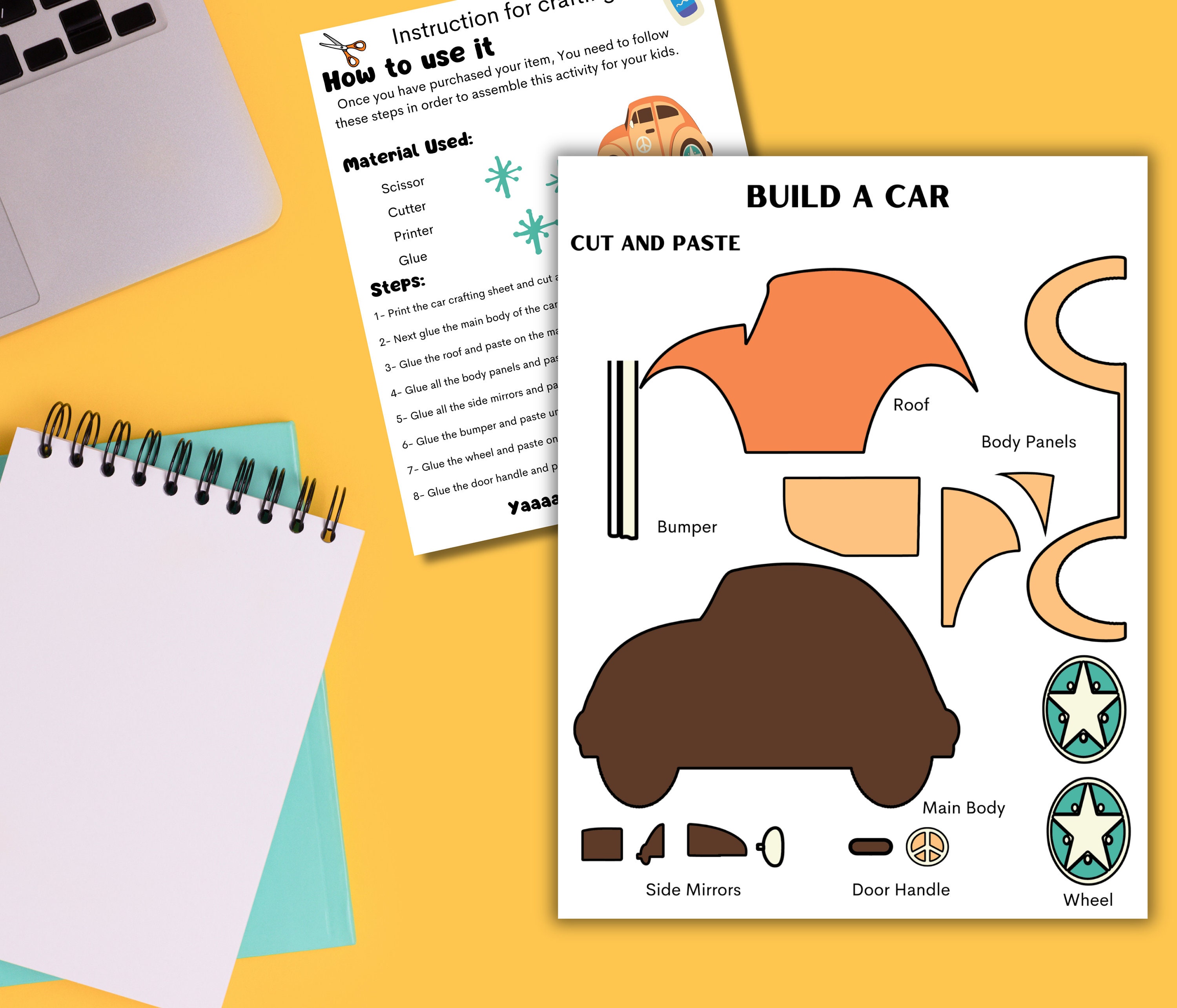 Cut and Paste Car Printable Activity, Toddler Cut and Paste Printable ...