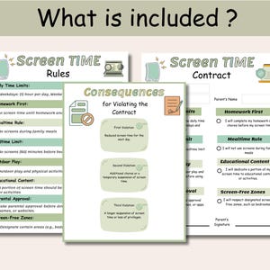 Screen Time Contract and Rules Chart Kids, Consequence Chart for ...