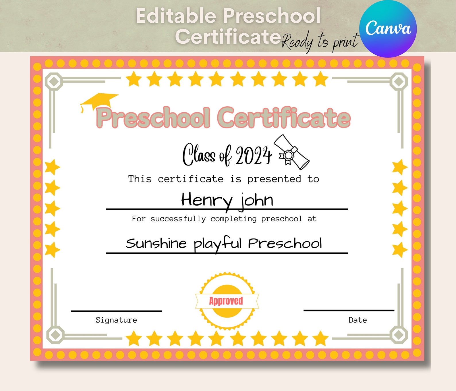 Editable Preschool Graduation Certificate, Printable Preschool ...