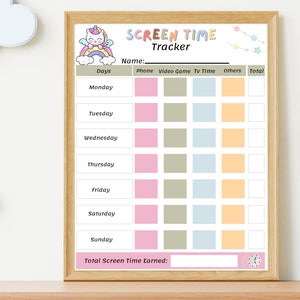 Screen Time Tracker for Kids, Printable Weekly Screen Time Tracker ...