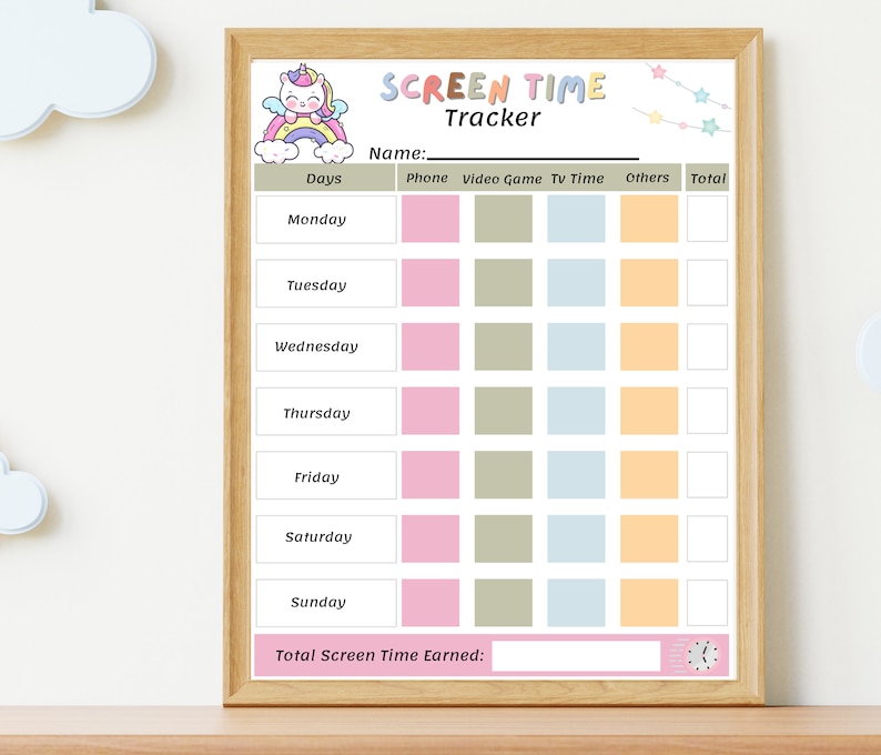 Screen Time Tracker for Kids, Printable Weekly Screen Time Tracker ...