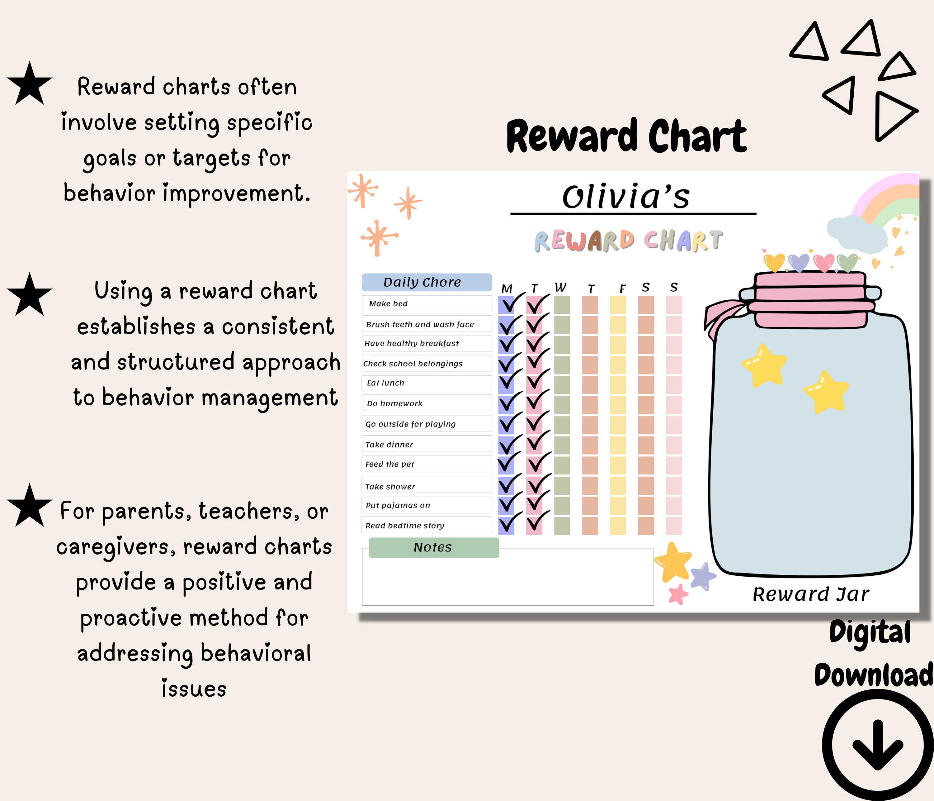 Reward Chart for Kids, Printable Classroom Reward Tokens, Reward Jar ...