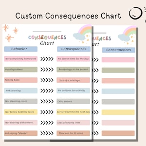 Behavior and Consequence Chart for Kids, Consequences of My Own Actions ...