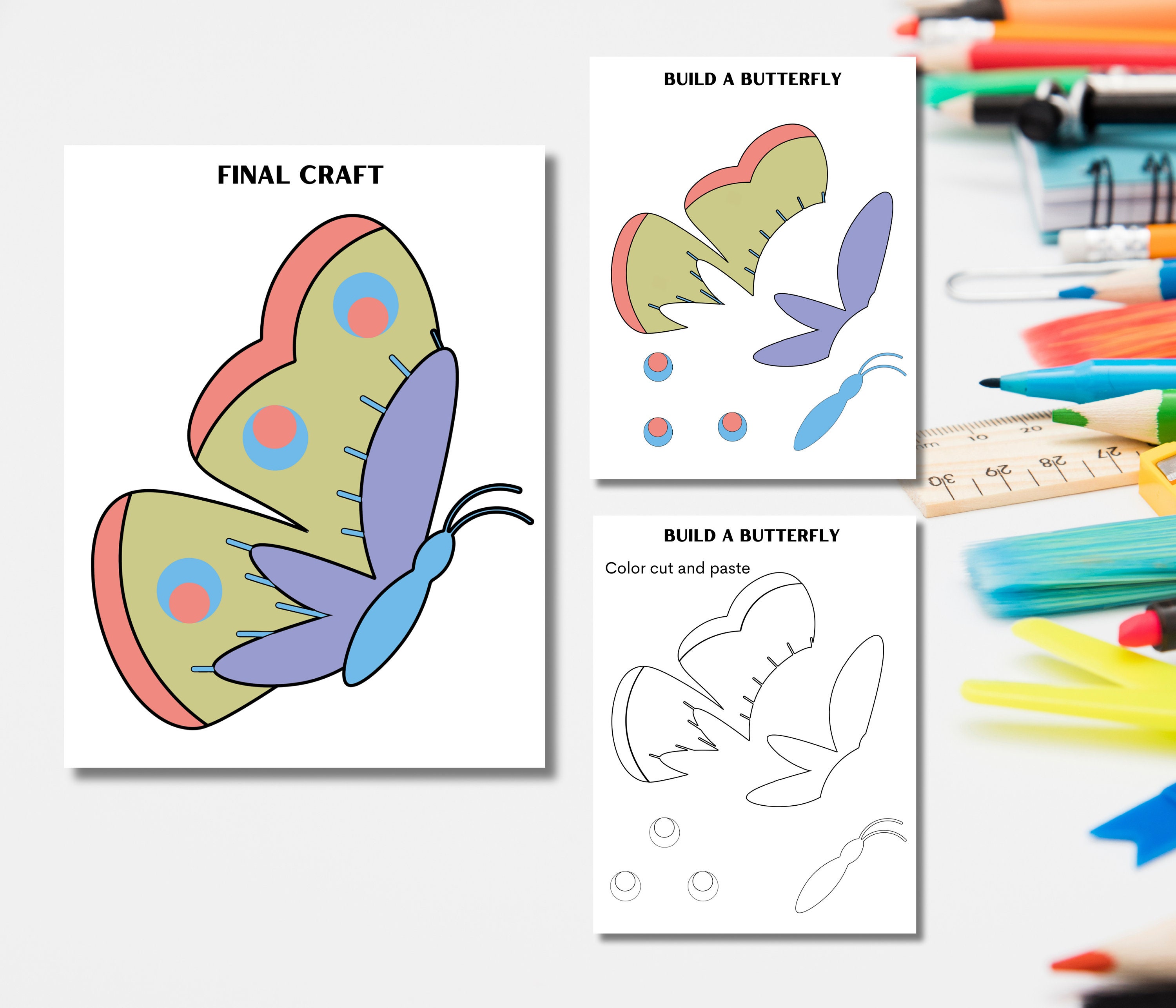 Cut and Paste Printable Butterfly Craft, Preschool Cut and Paste ...