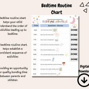 Bedtime Routine Chart Printable, Bedtime Visual Schedule, Nighttime ...