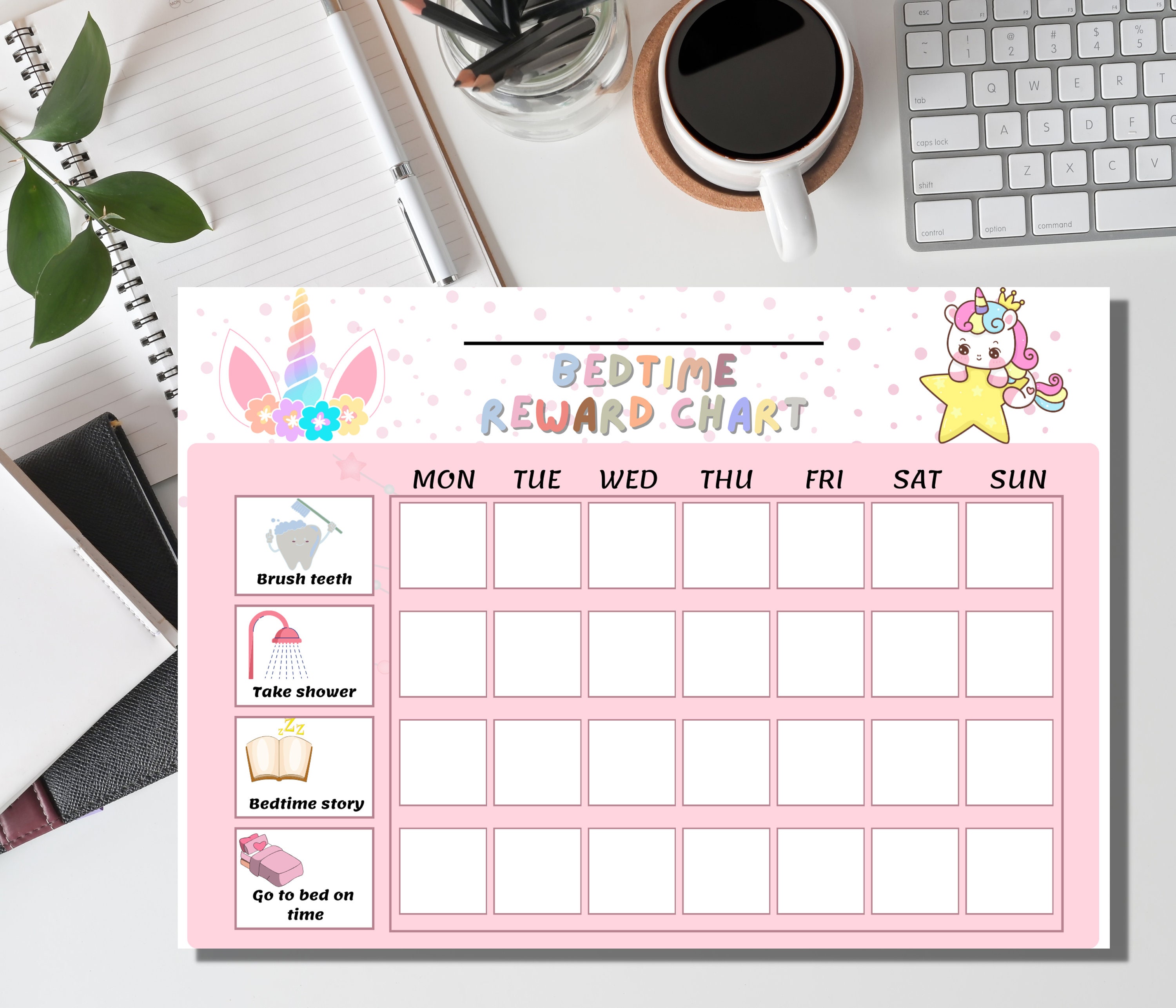 Bedtime Reward Chart for Kids, Bedtime Routine Chart for Toddler ...