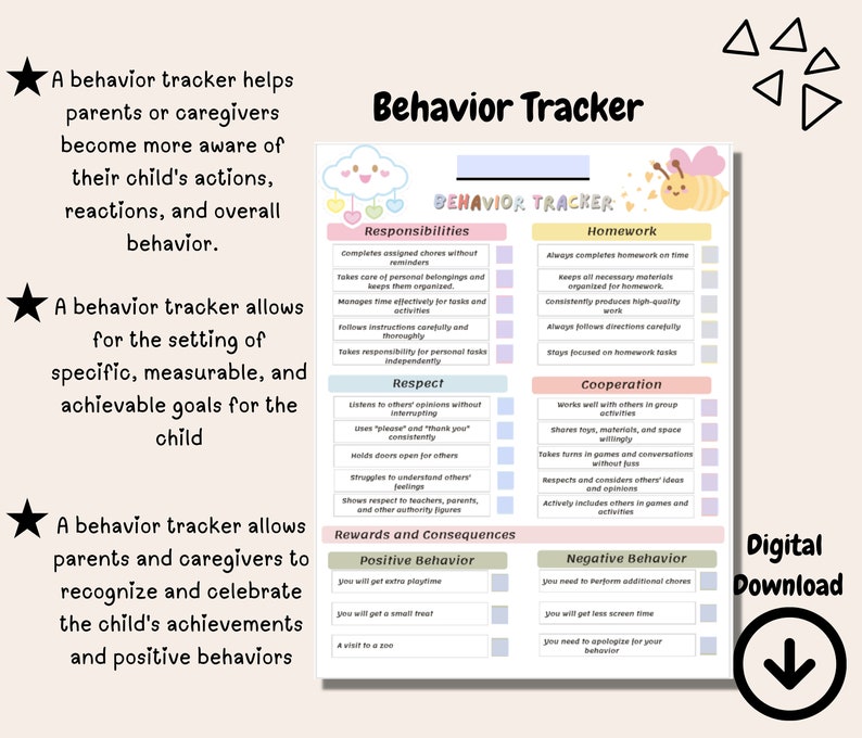 Kids Behavior Chart, Kids Responsibility Chart, Behavior and Chore ...