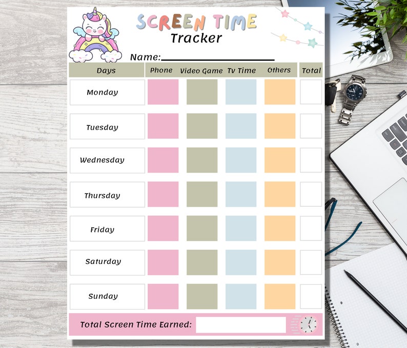 Screen Time Tracker for Kids, Printable Weekly Screen Time Tracker ...