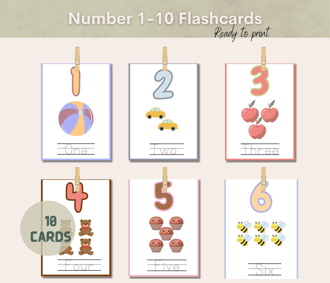 Number Flash Cards, Preschool Counting Flash Cards, Number Cards 1-10 ...