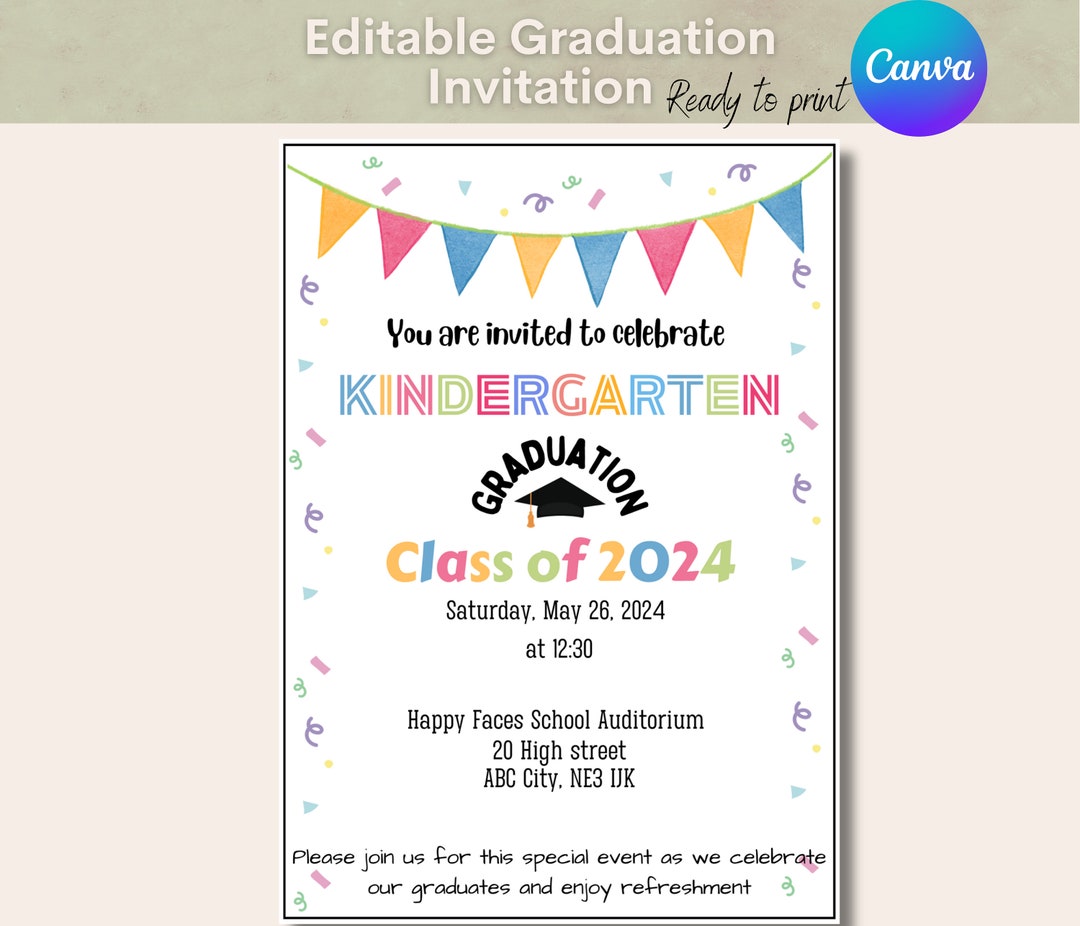 Editable Graduation Invitation Template, Kindergarten Graduation ...
