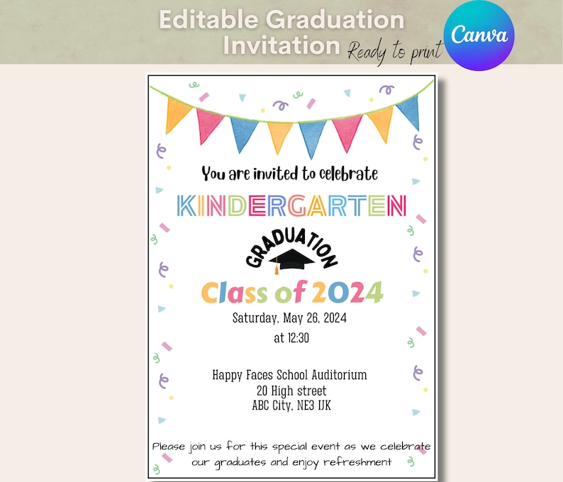 Editable Graduation Invitation Template, Kindergarten Graduation ...