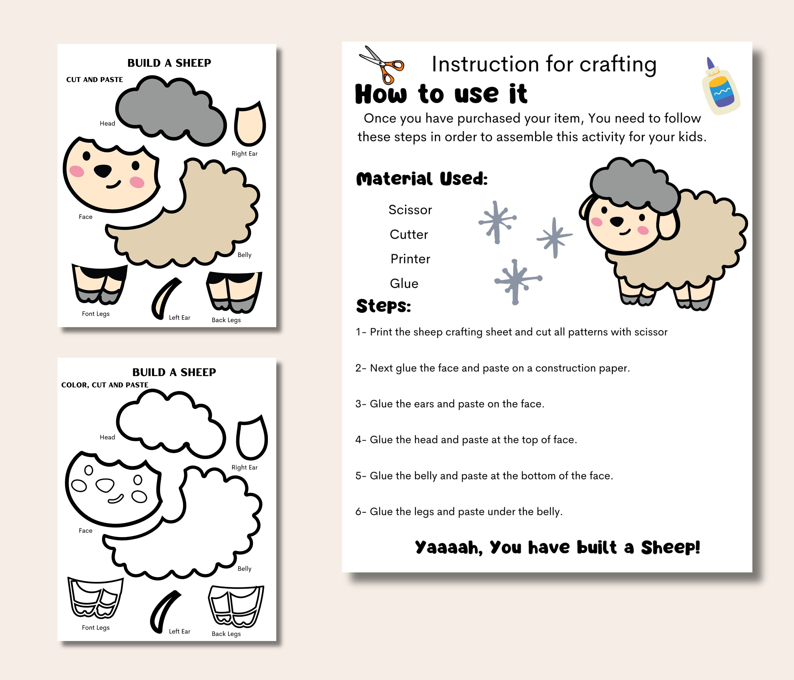 Cut and Paste Sheep Activity, Printable Preschool Cutting Practice ...